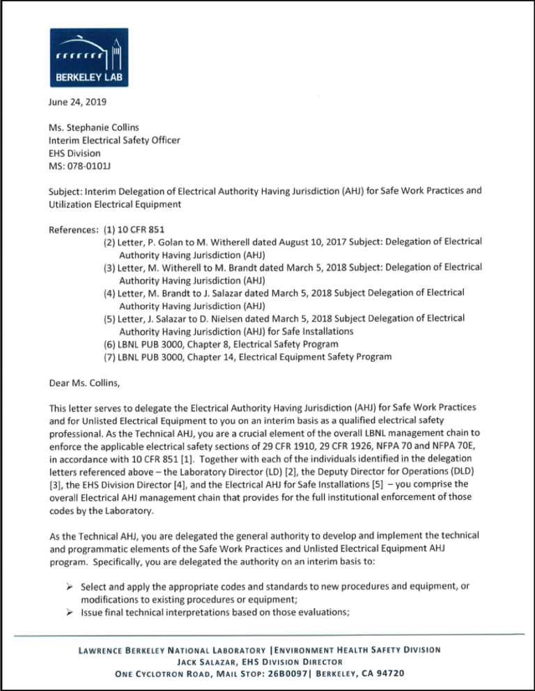 Collins AHJ Letter - Electrical Safety